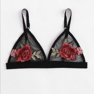 Intimates & Sleepwear | Black And Red Rose Mesh Bralette | Poshmark